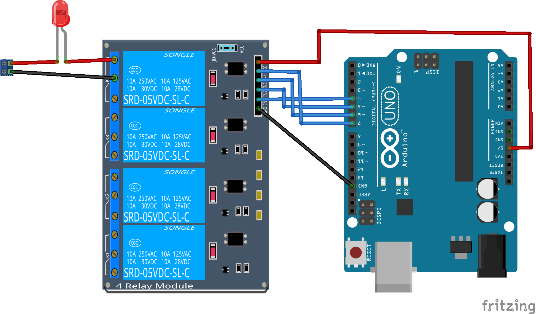 5 Volt 4 Channel Arduino Relay Module example