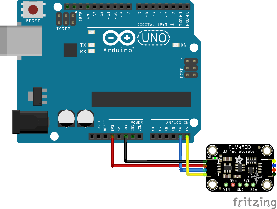 TLV493D magnetic sensor and Arduino Uno example